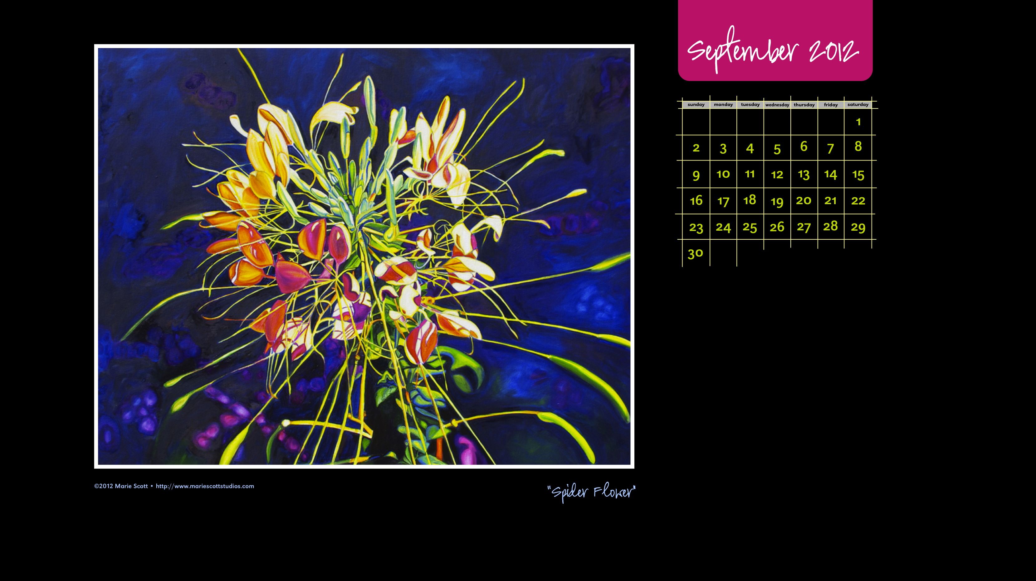 Happy September! Enjoy this Spider Flower Calendar | Art by Marie Scott